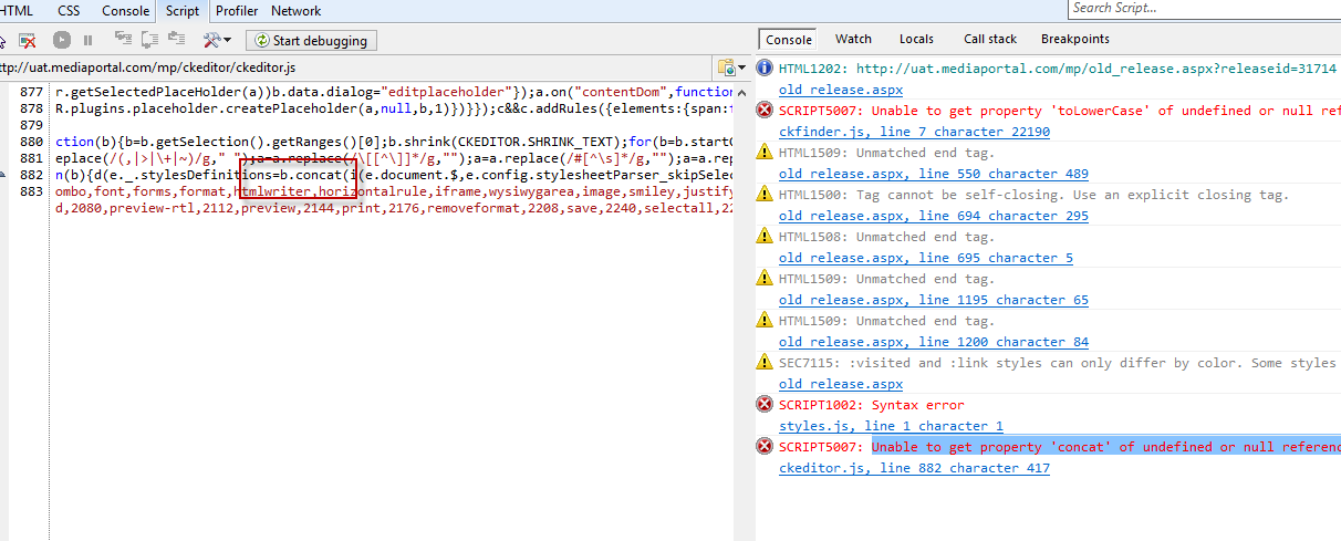 #10231 (CKEditor V4 - Unable to get property 'concat' of undefined or null reference) – CKEditor